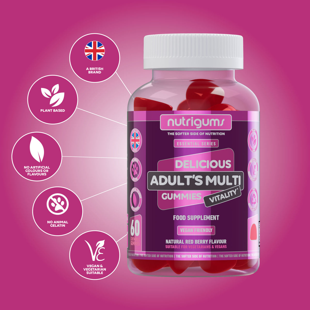 Adult's Multi Vitality - 60 Vegan Gummies – Nutrigums - Vitamin Packed ...