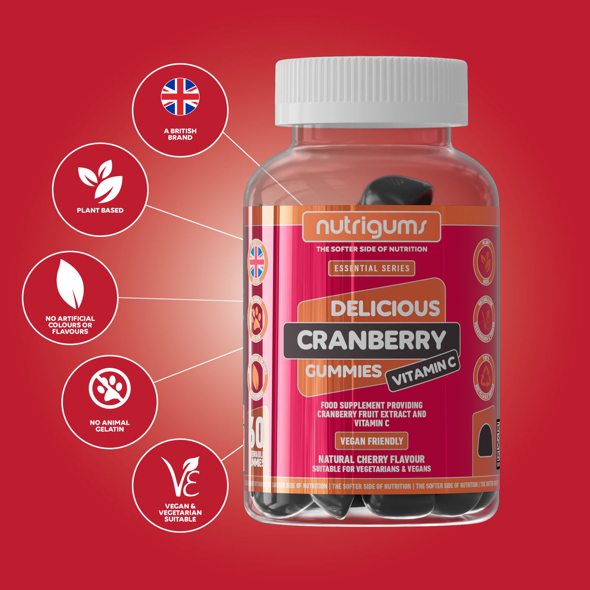 Cranberry & Vitamin C - Cherry Flavour - 60 Vegan Gummies – Nutrigums ...